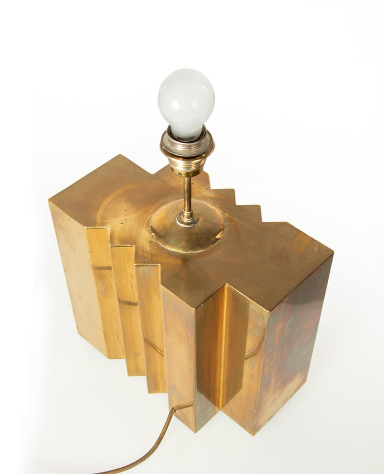 Large Brass Table Lamp Signed G. Autier France, 1970s For Sale at 1stDibs