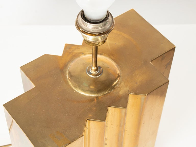 Large Brass Table Lamp Signed G. Autier France, 1970s For Sale at 1stDibs