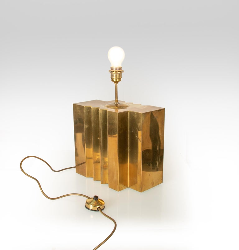 Large Brass Table Lamp Signed G. Autier France, 1970s For Sale at 1stDibs
