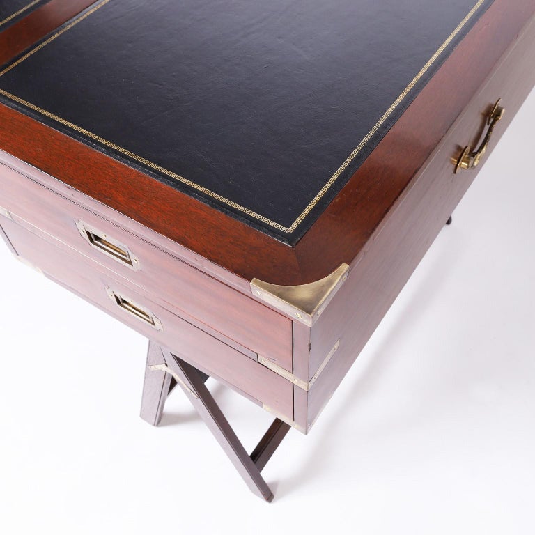 Large British Colonial Style Campaign Leather Top Desk at 1stDibs