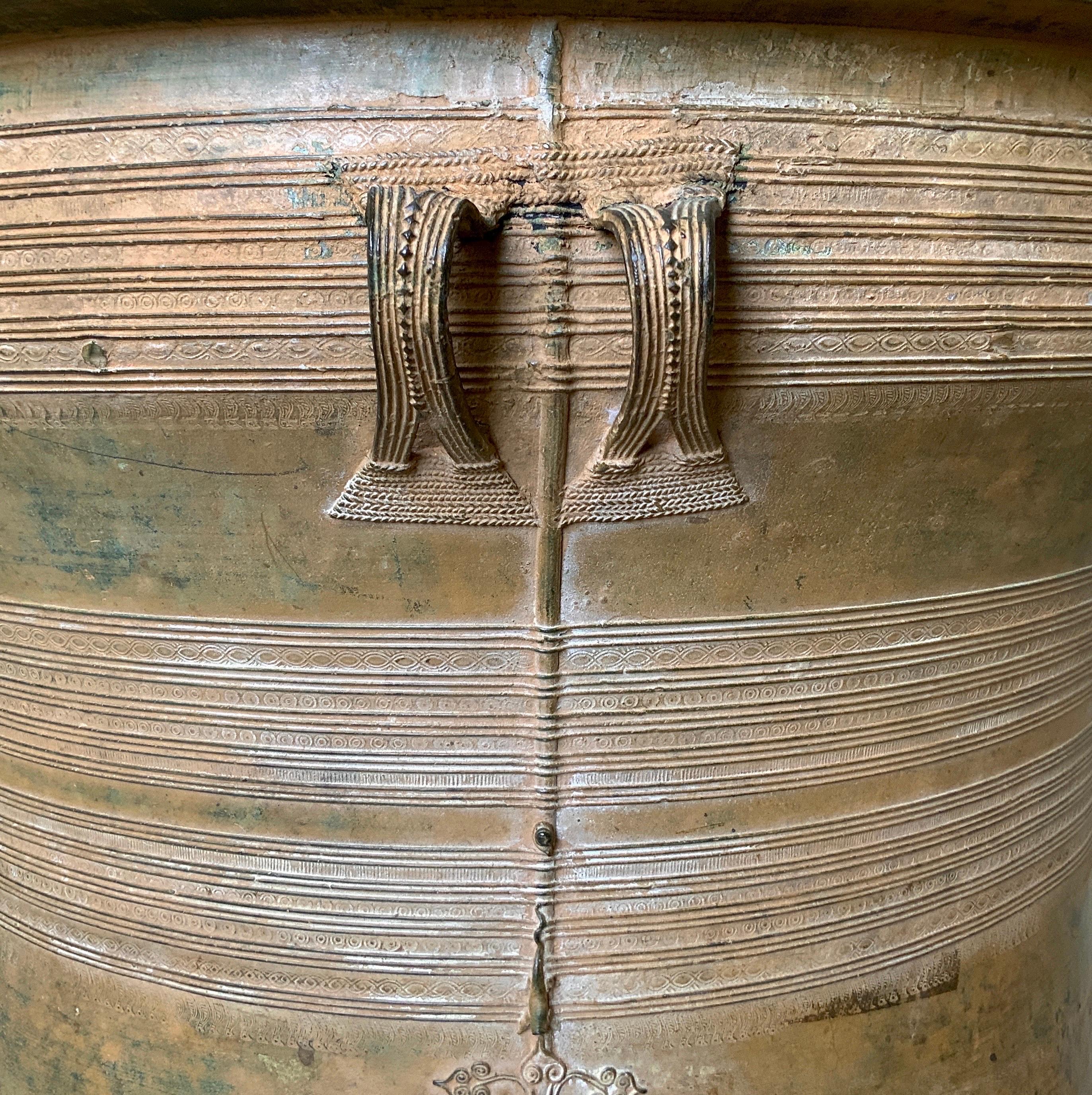 Large Bronze Asian Rain Drum Coffee Side Table For Sale at 1stDibs
