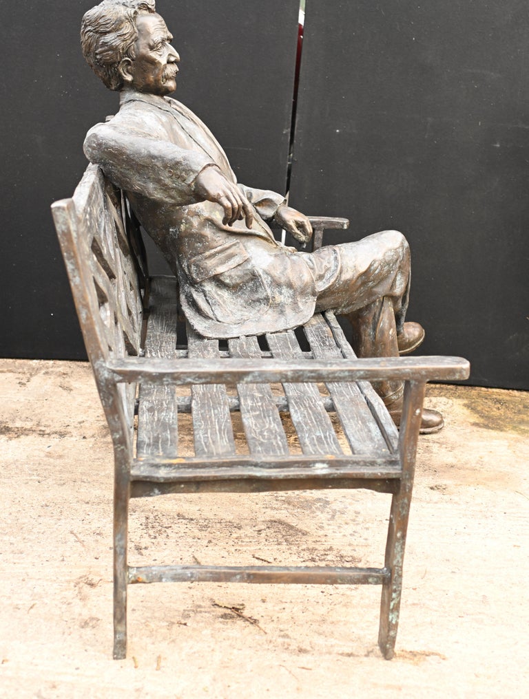 Large Bronze Garden Bench with Lifesize Albert Einstein Statue For Sale ...