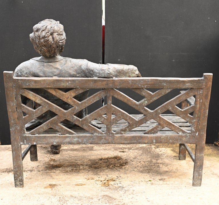Large Bronze Garden Bench with Lifesize Albert Einstein Statue For Sale ...