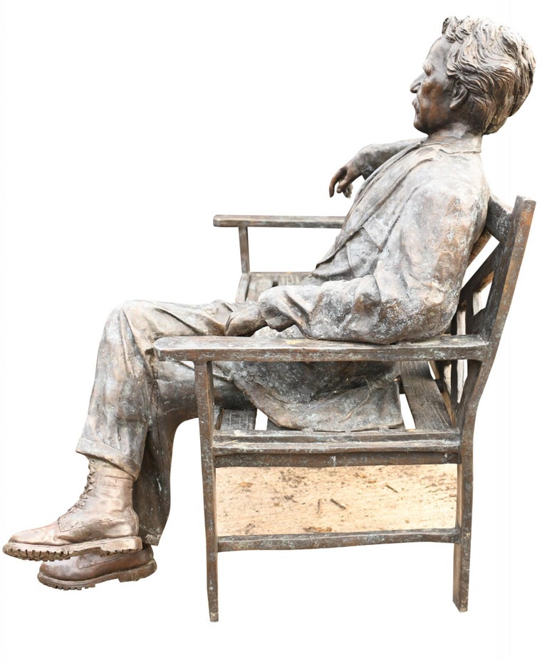 Large Bronze Garden Bench with Lifesize Albert Einstein Statue For Sale ...