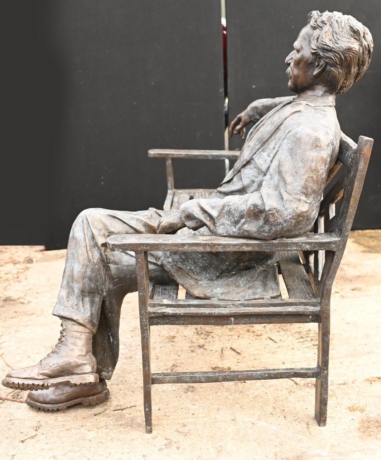 Large Bronze Garden Bench with Lifesize Albert Einstein Statue For Sale ...