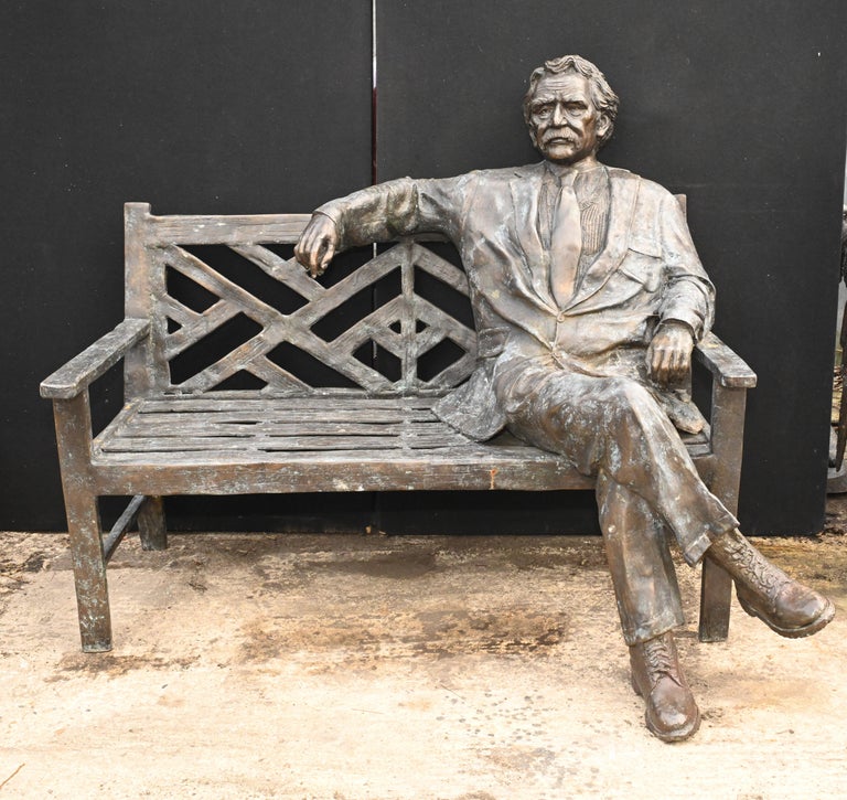 Large Bronze Garden Bench with Lifesize Albert Einstein Statue For Sale ...
