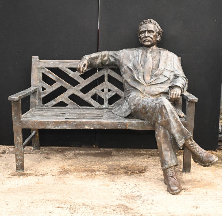 Large Bronze Garden Bench with Lifesize Albert Einstein Statue For Sale ...