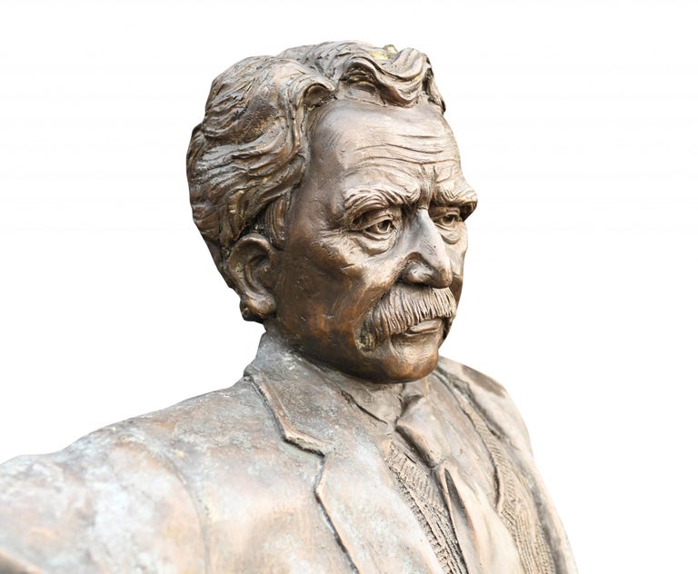 Large Bronze Garden Bench with Lifesize Albert Einstein Statue For Sale ...