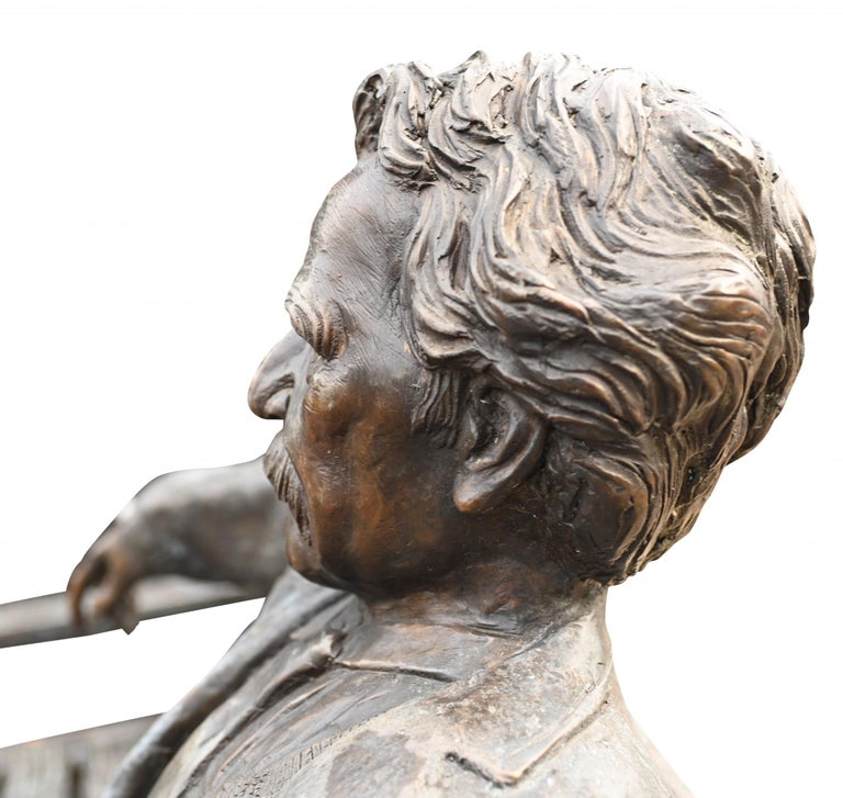 Large Bronze Garden Bench with Lifesize Albert Einstein Statue For Sale ...