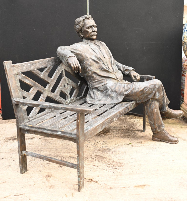 Large Bronze Garden Bench with Lifesize Albert Einstein Statue For Sale ...