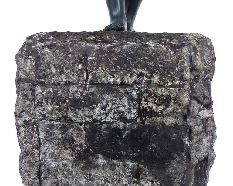 Large Bronze Greco Roman Style Sculpture Atop A Chiselled Granite