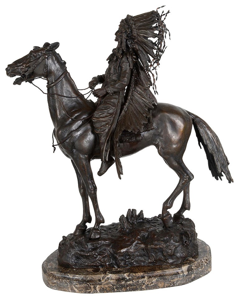 Large Bronze Native American Cherokee Indian Bronze, 19th Century, C ...