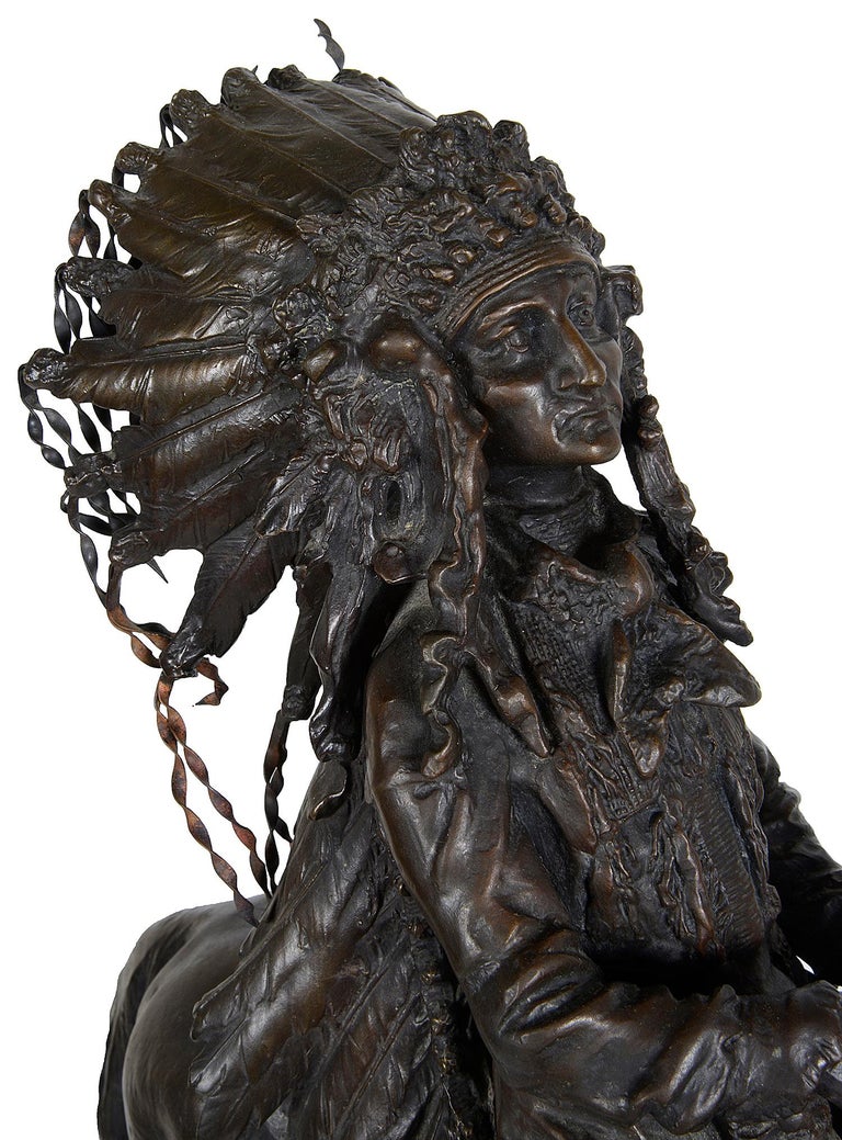 Large Bronze Native American Cherokee Indian Bronze, 19th Century, C ...