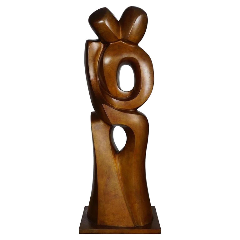 Large Bronze Patinated Abstract Sculpture "Embracing Couple" by Edit ...