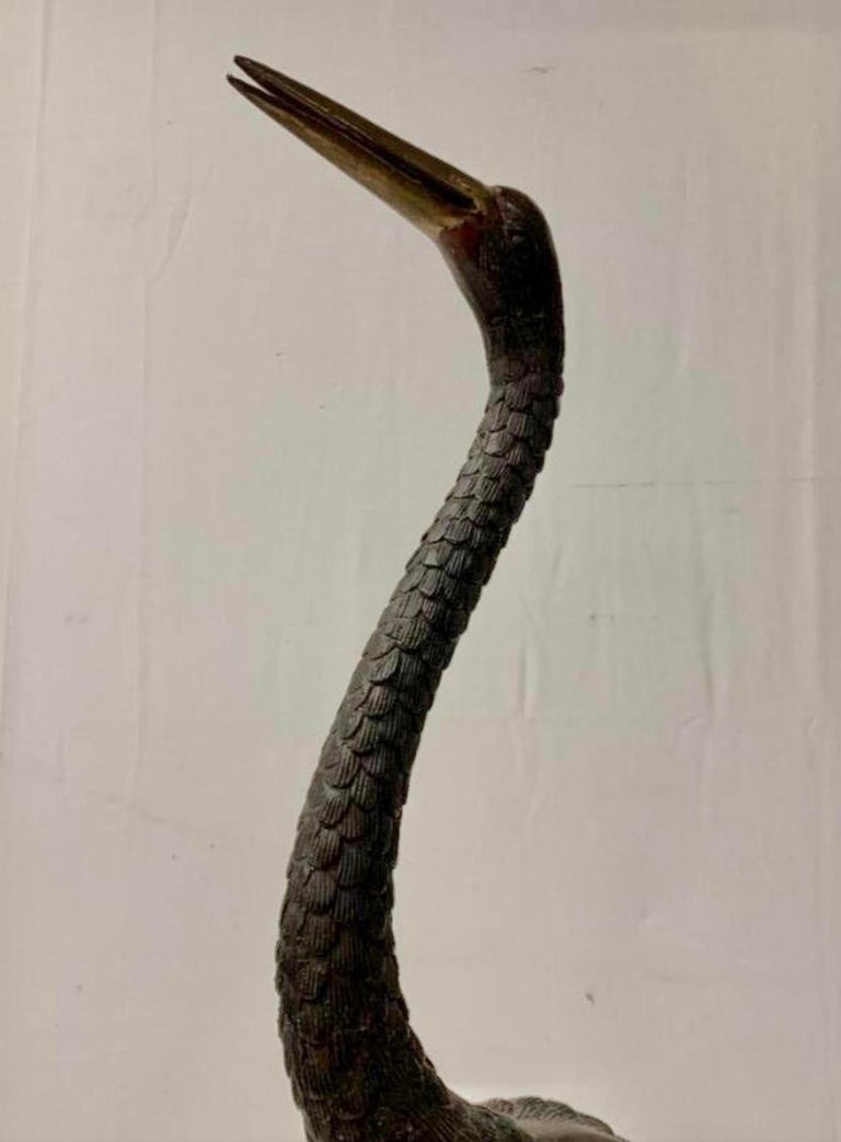 Large Bronze Standing Crane Statue at 1stDibs