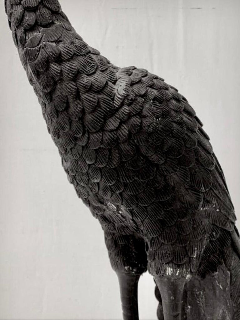 Large Bronze Standing Crane Statue at 1stDibs