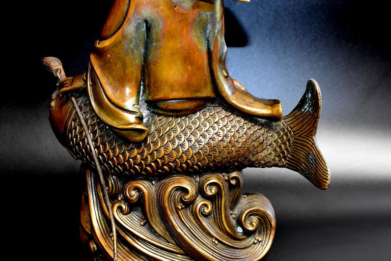 Large Bronze Statue Kwan Yin on Koi Fish For Sale at 1stdibs