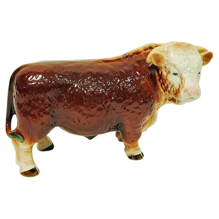 Large Brown and White Ceramic Hereford Bull, England, 1950s at 1stDibs