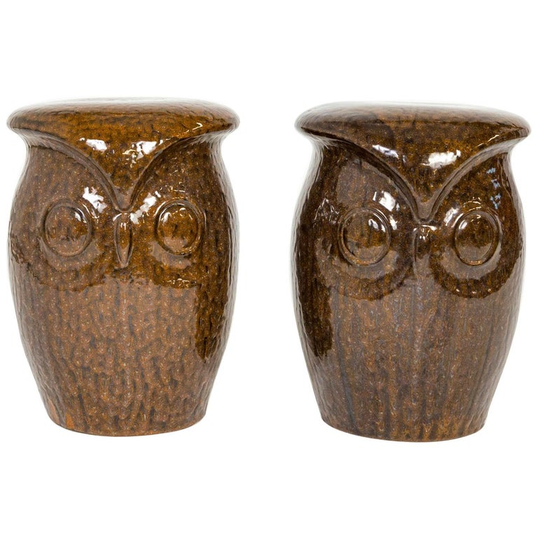 Large Brown Ceramic Owl Garden Stools, 'Pair' at 1stDibs | brown garden ...