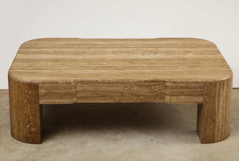 Large Brown Heavy Travertine Coffee Table, 1970s-1980s at 1stDibs