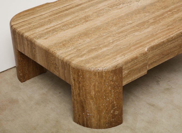 Large Brown Heavy Travertine Coffee Table, 1970s-1980s at 1stDibs