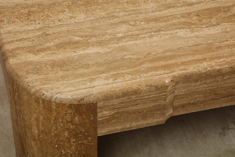 Large Brown Heavy Travertine Coffee Table, 1970s-1980s at 1stDibs