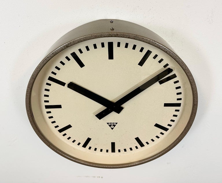 Large Brown Industrial Factory Wall Clock from Pragotron, 1960s For ...