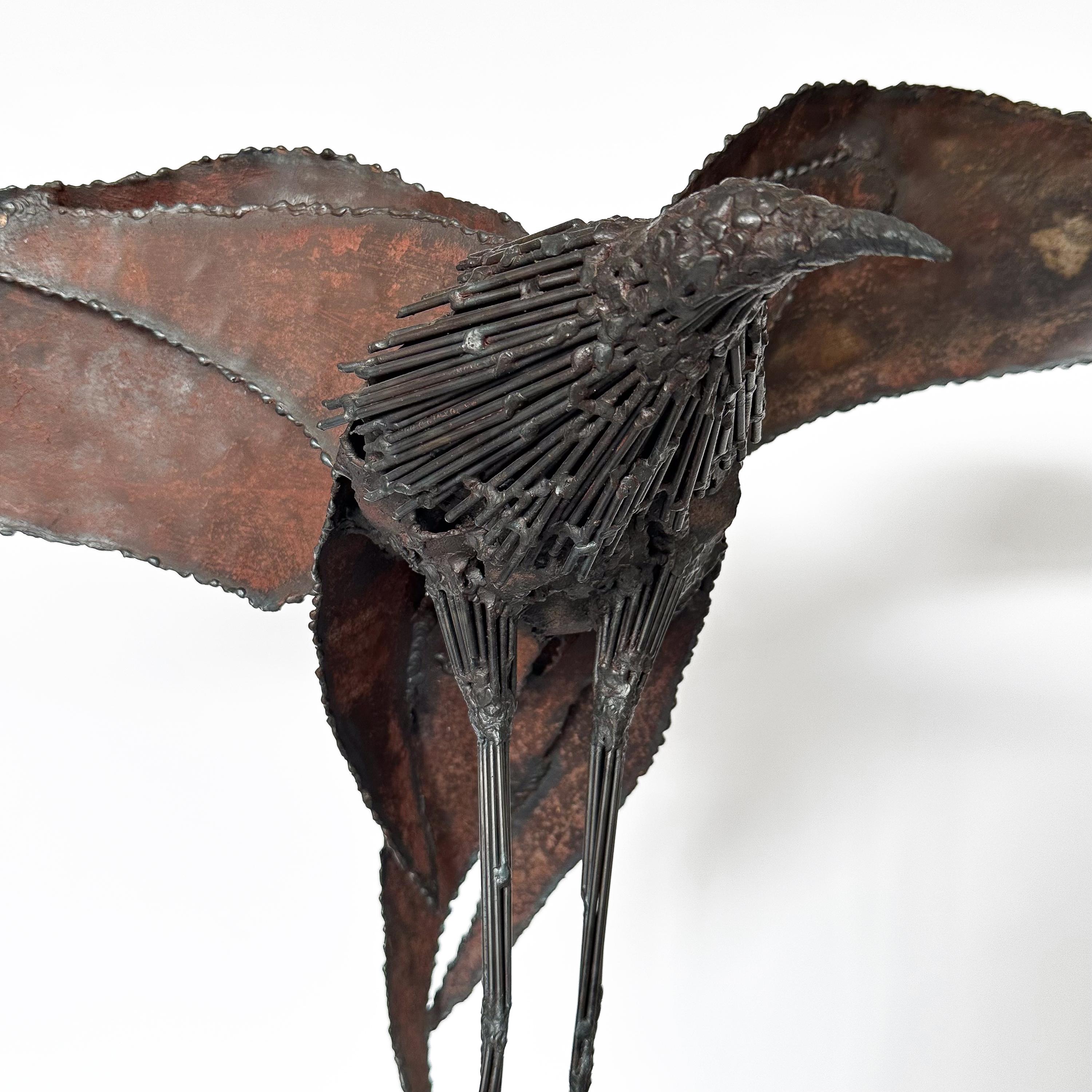 Large Brutalist Welded Steel Crow Bird Sculpture Signed For Sale at 1stDibs