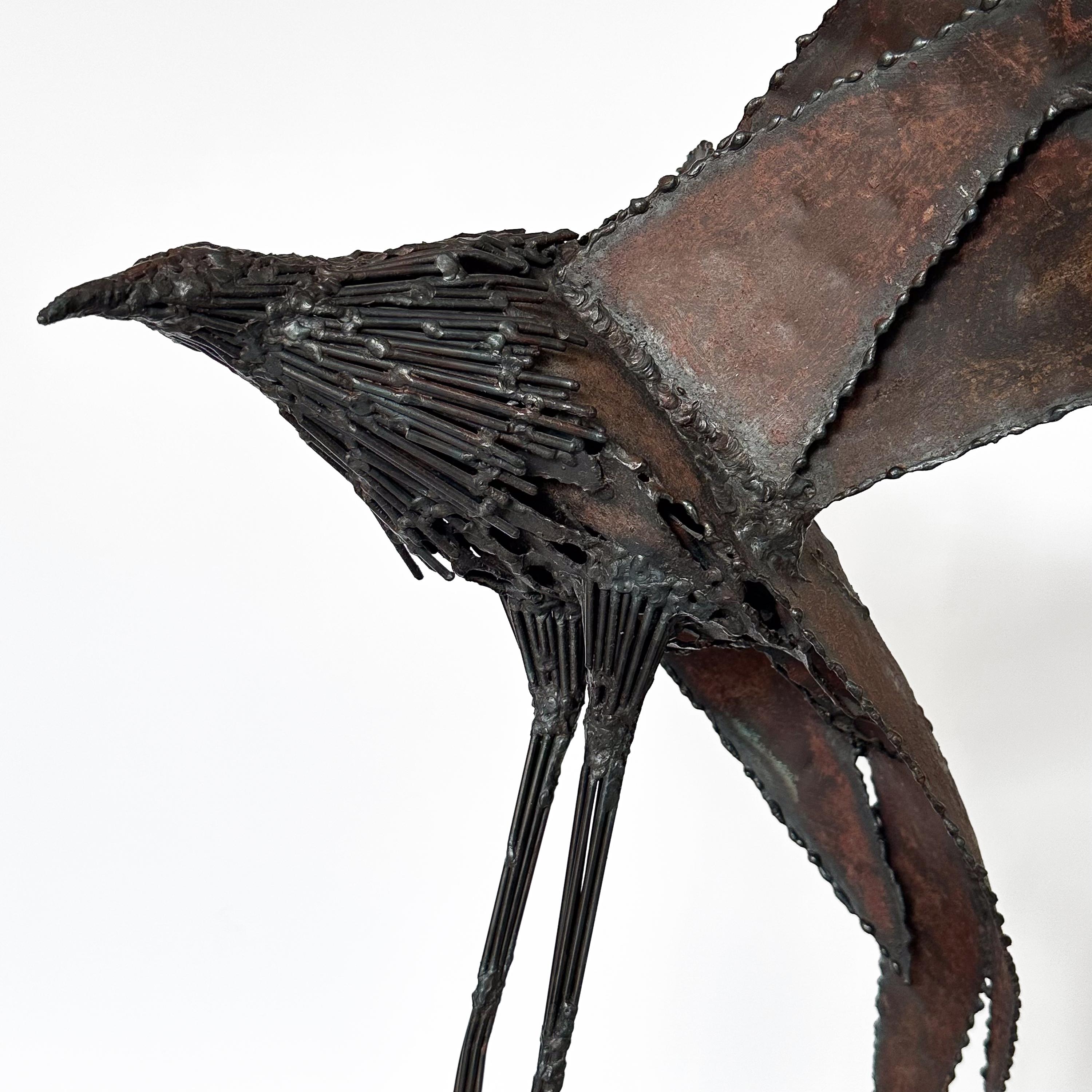 Large Brutalist Welded Steel Crow Bird Sculpture Signed For Sale at 1stDibs