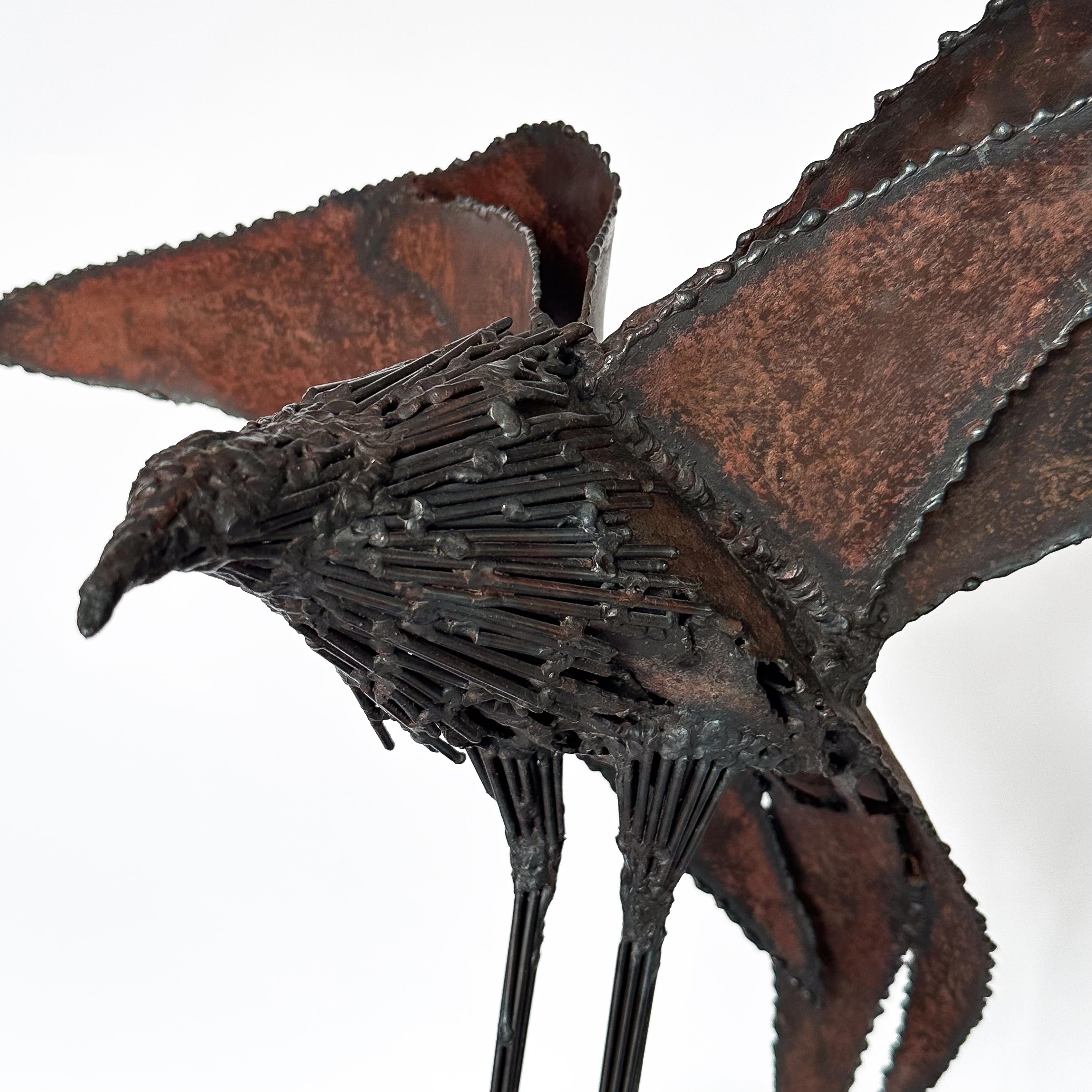 Large Brutalist Welded Steel Crow Bird Sculpture Signed For Sale at 1stDibs