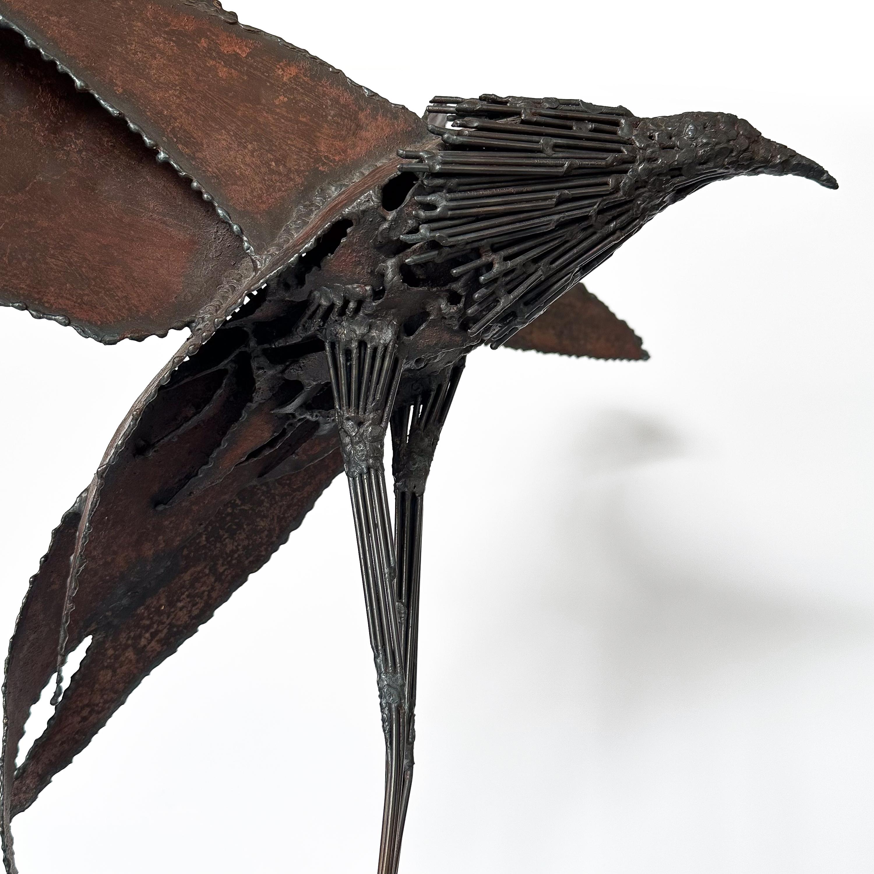 Large Brutalist Welded Steel Crow Bird Sculpture Signed For Sale at 1stDibs