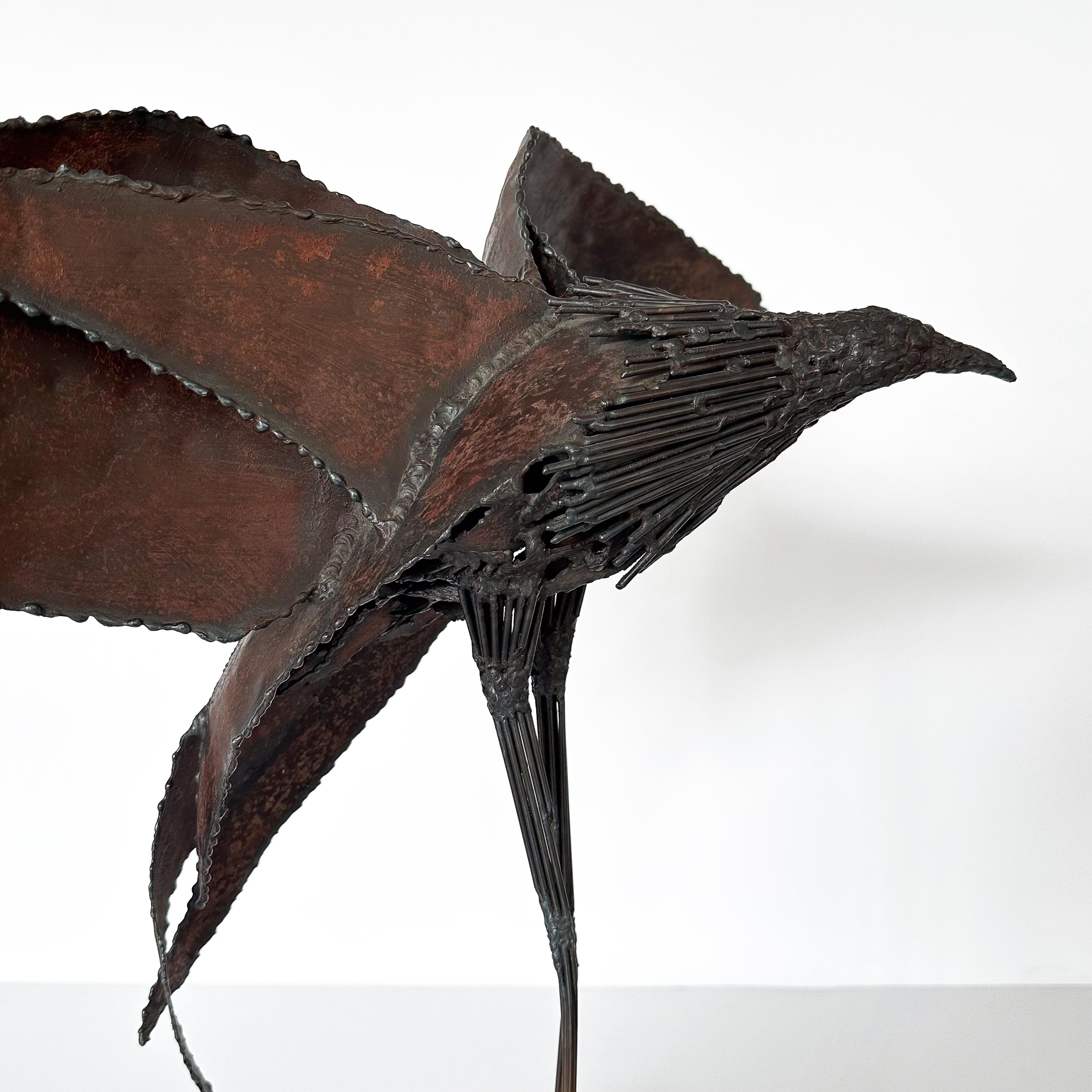 Large Brutalist Welded Steel Crow Bird Sculpture Signed For Sale at 1stDibs