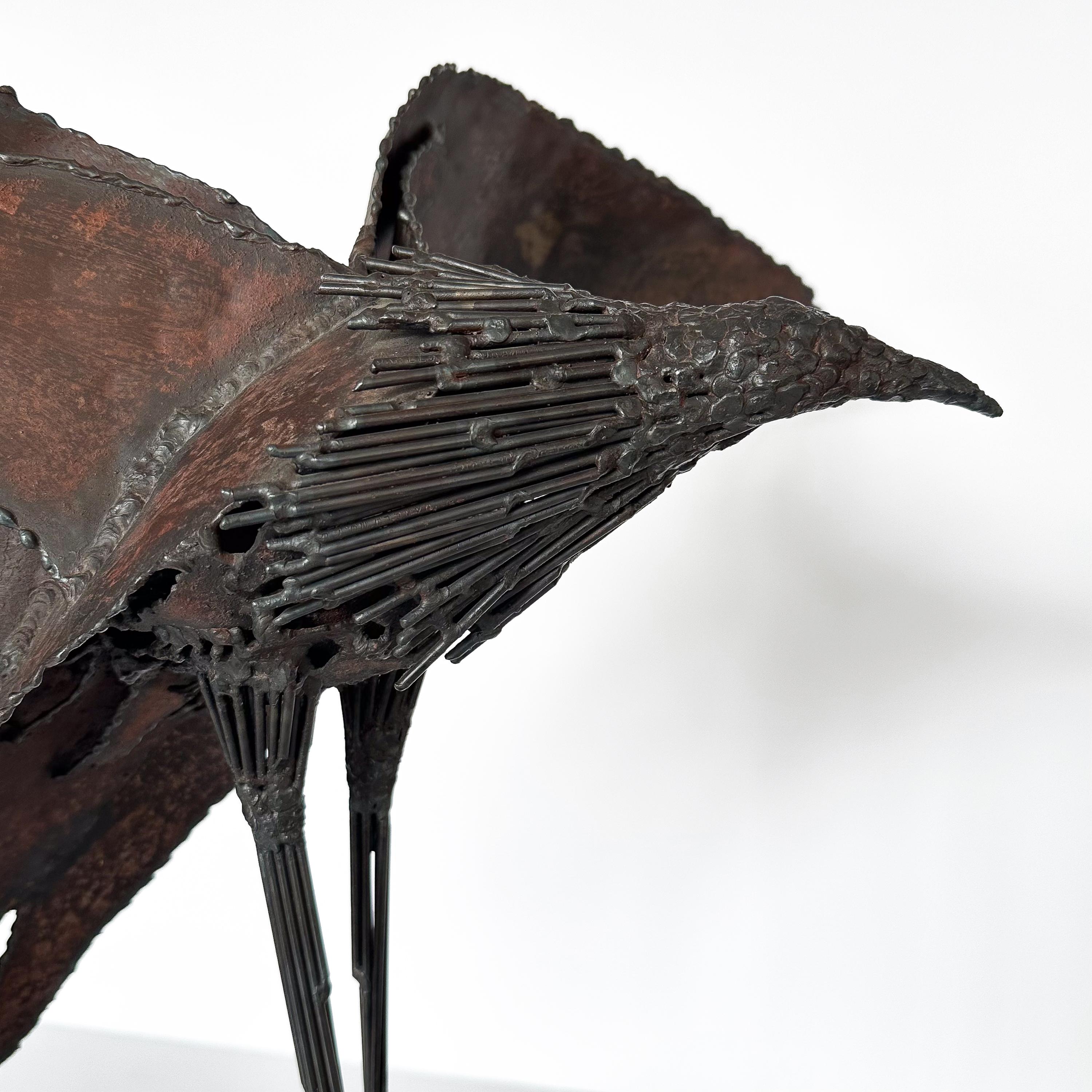 Large Brutalist Welded Steel Crow Bird Sculpture Signed For Sale at 1stDibs