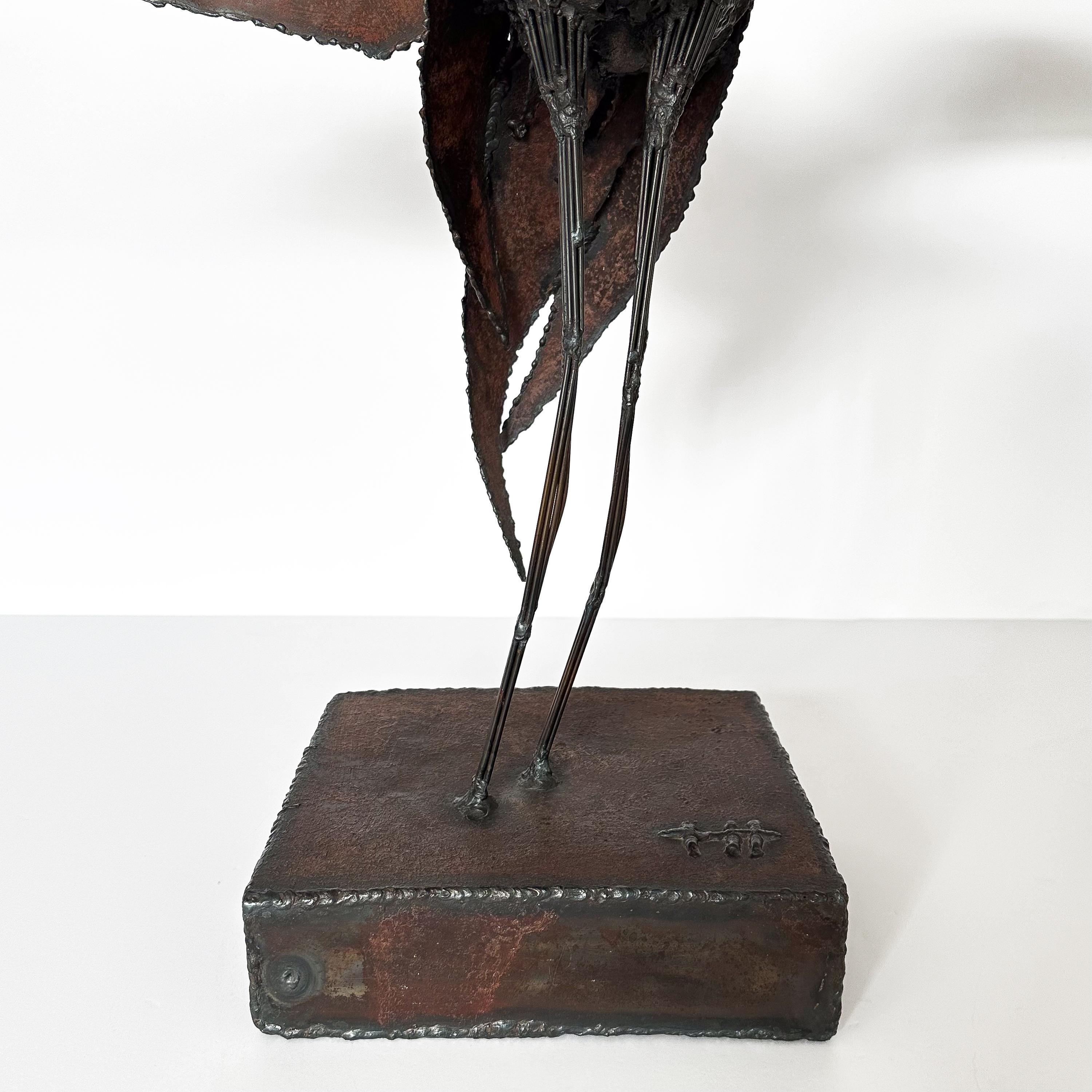 Large Brutalist Welded Steel Crow Bird Sculpture Signed For Sale at 1stDibs