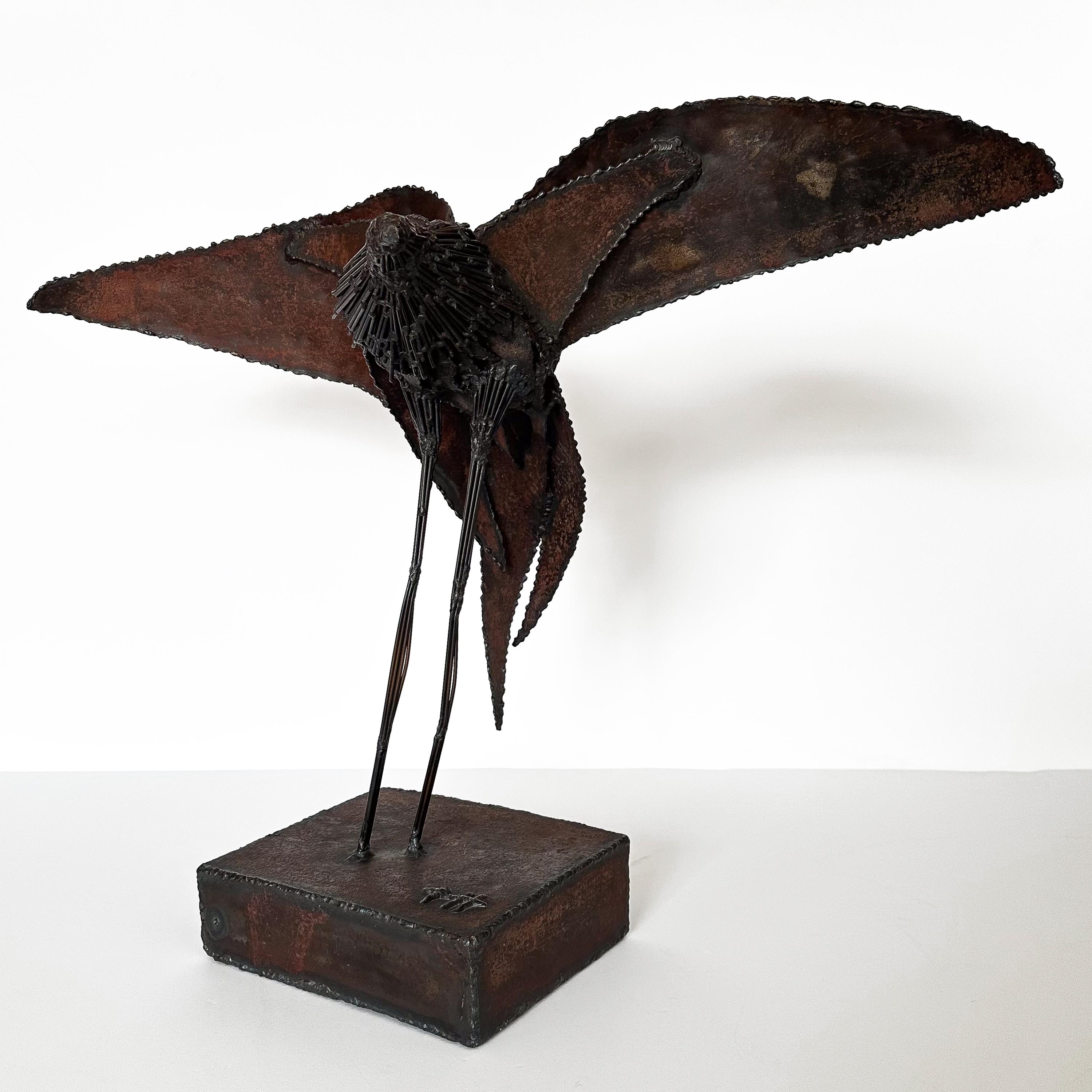 Large Brutalist Welded Steel Crow Bird Sculpture Signed For Sale at 1stDibs