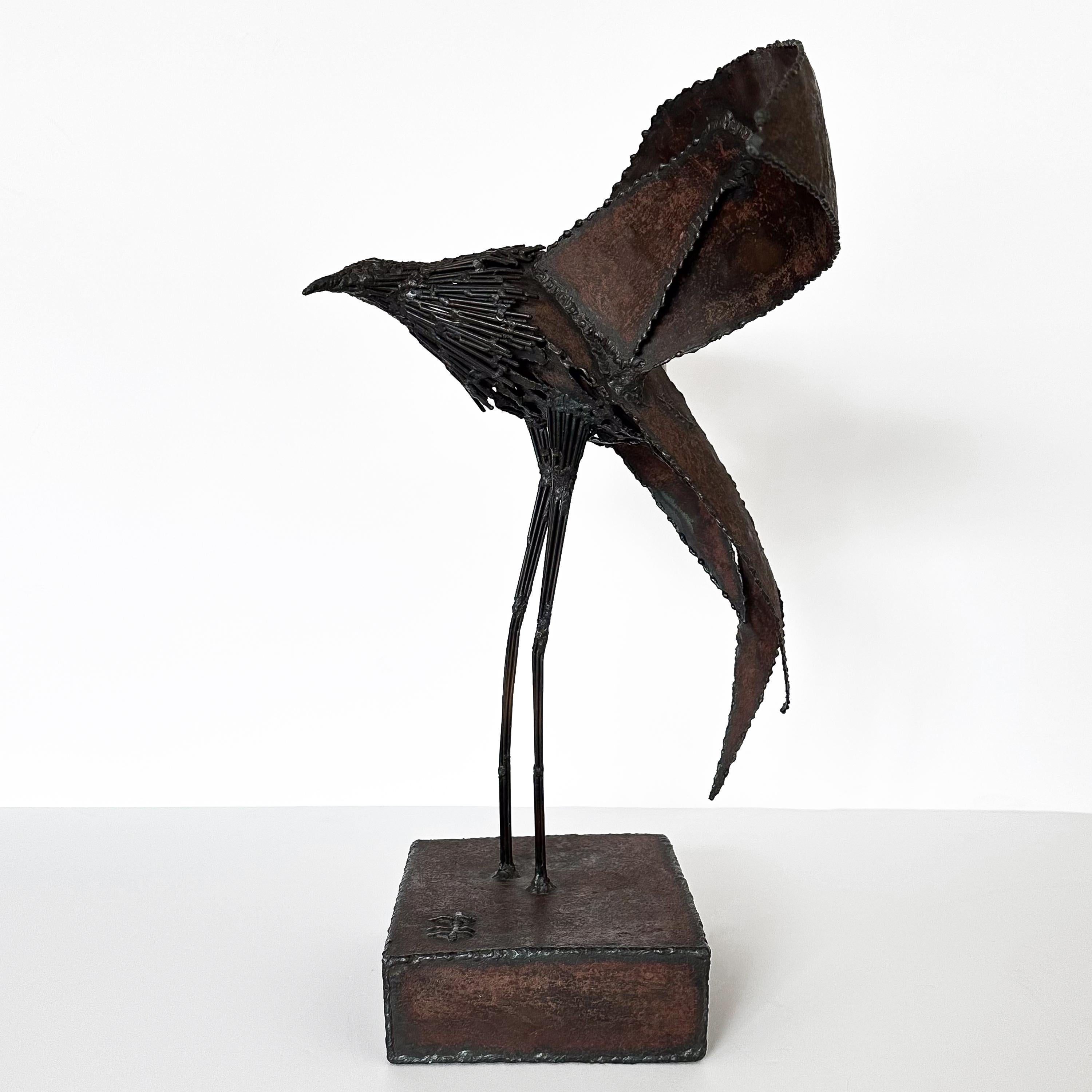 Large Brutalist Welded Steel Crow Bird Sculpture Signed For Sale at 1stDibs