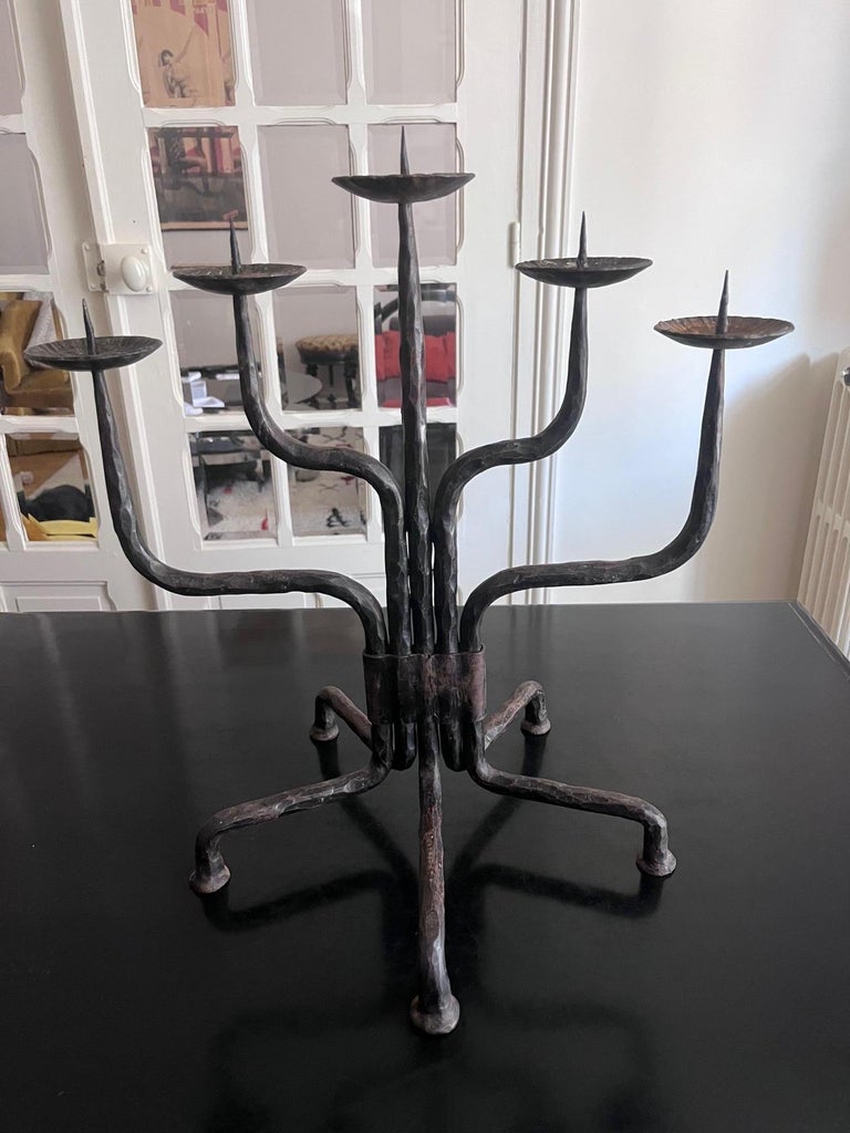 Large Brutalist Wrought Iran Candle Holders For Sale at 1stDibs
