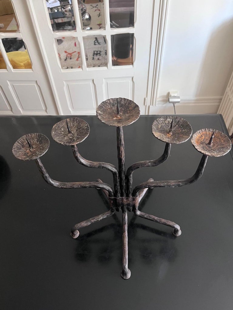 Large Brutalist Wrought Iran Candle Holders For Sale at 1stDibs