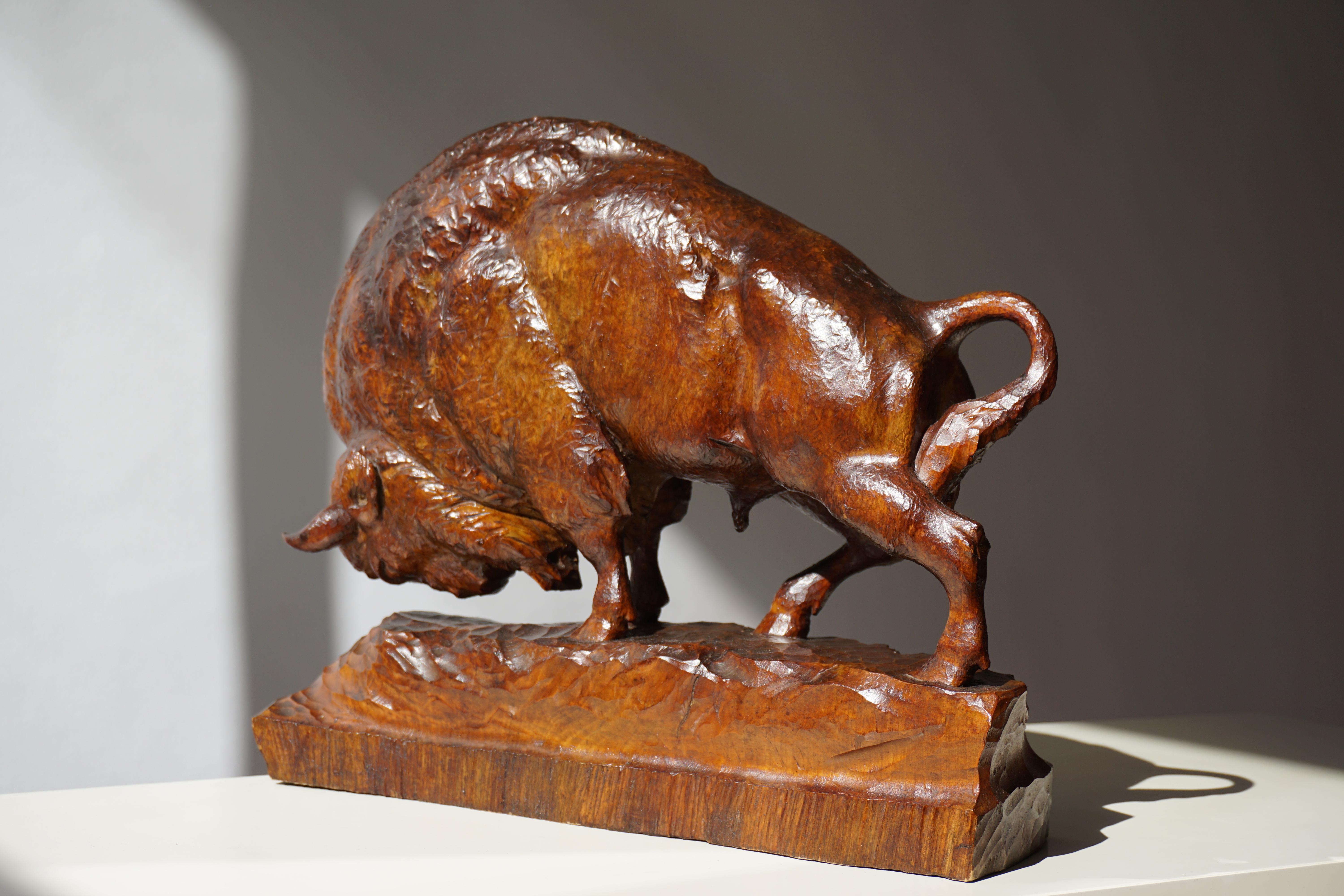 Large Buffalo or Bison in Wood at 1stDibs | bison wood carving, bison ...