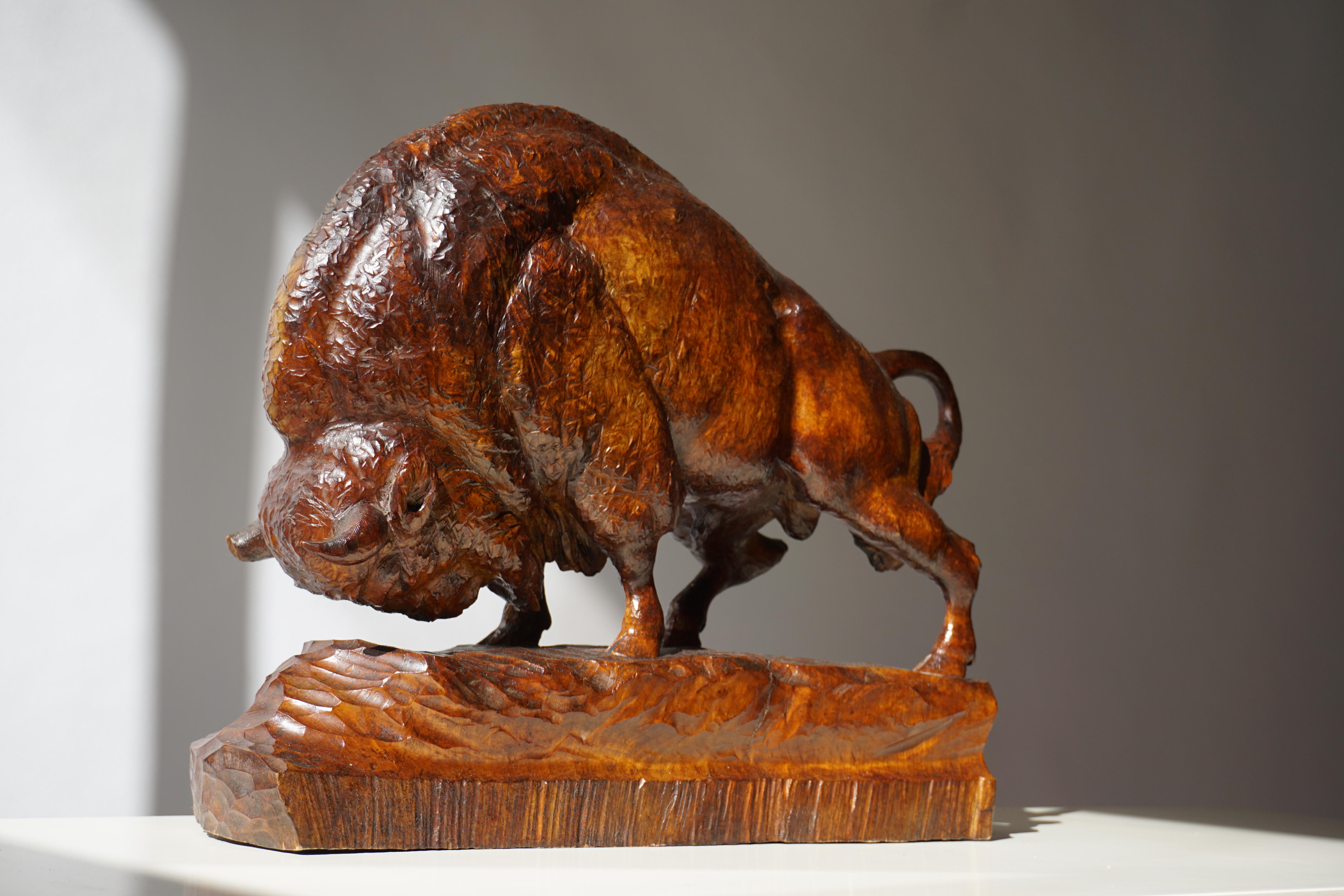 Large Buffalo or Bison in Wood at 1stDibs | bison wood carving, bison ...