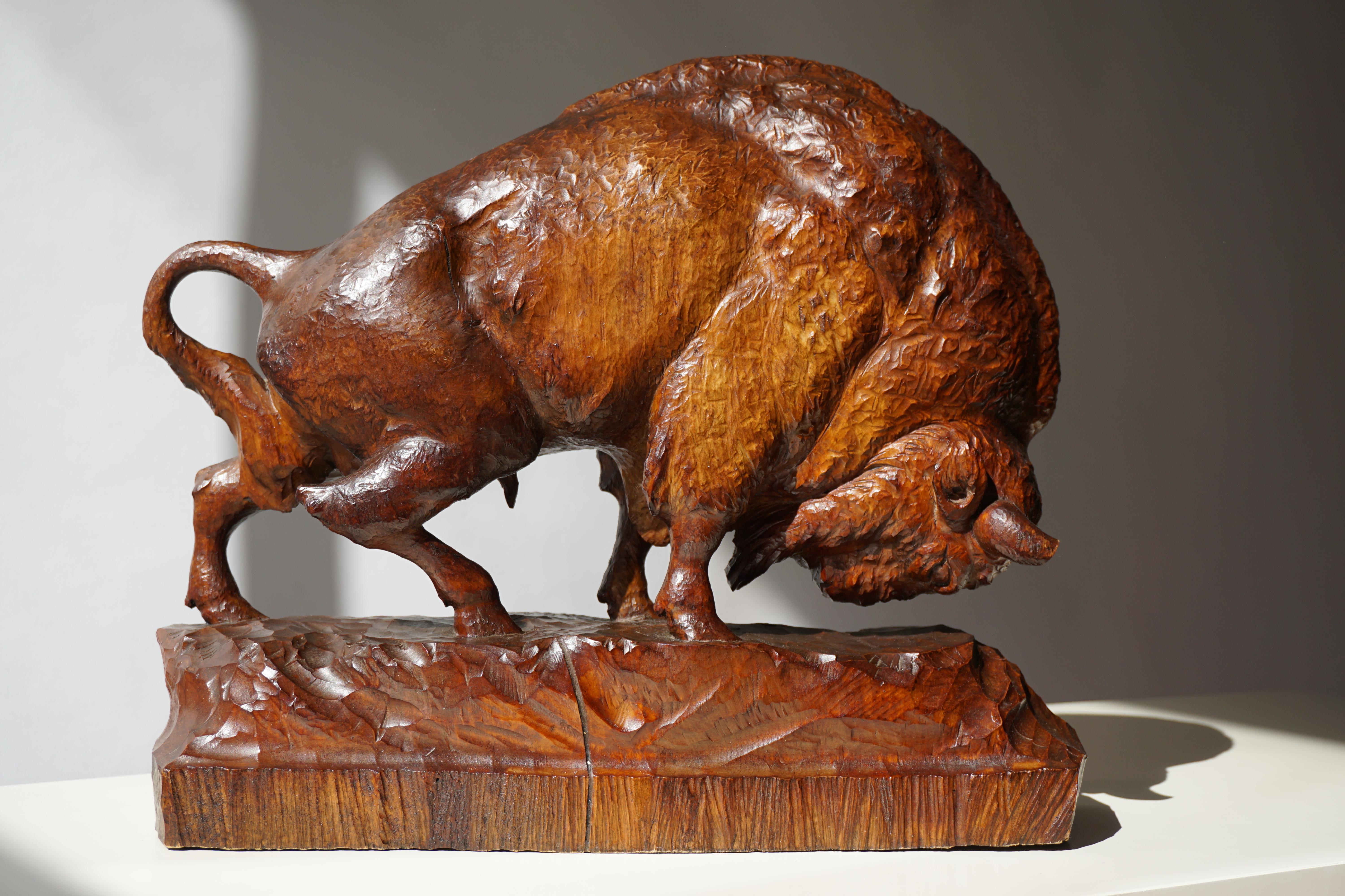Large Buffalo or Bison in Wood at 1stDibs | bison wood carving, bison ...