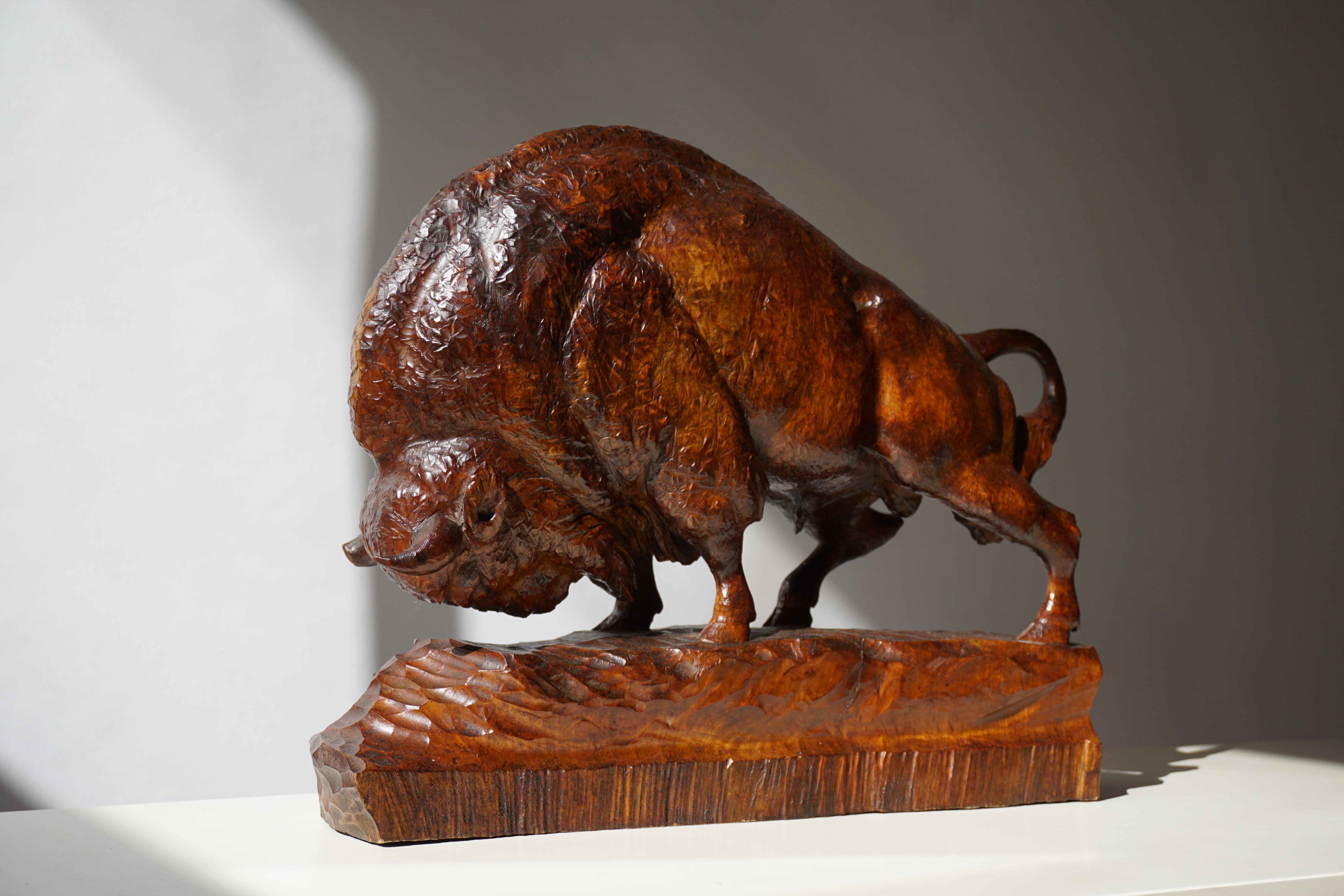 Large Buffalo or Bison in Wood at 1stDibs | bison wood carving, bison ...