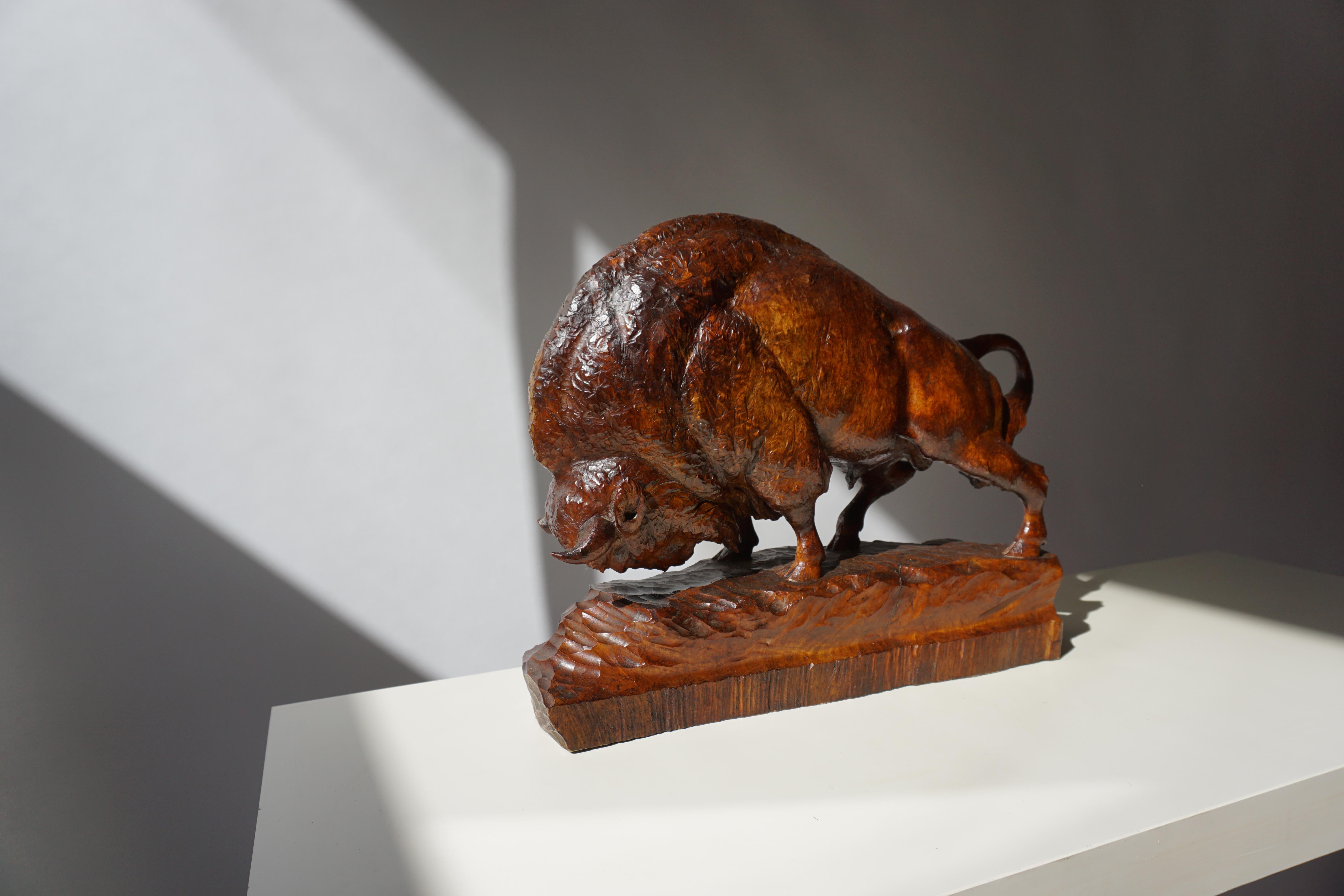 Large Buffalo or Bison in Wood at 1stDibs | bison wood carving, bison ...
