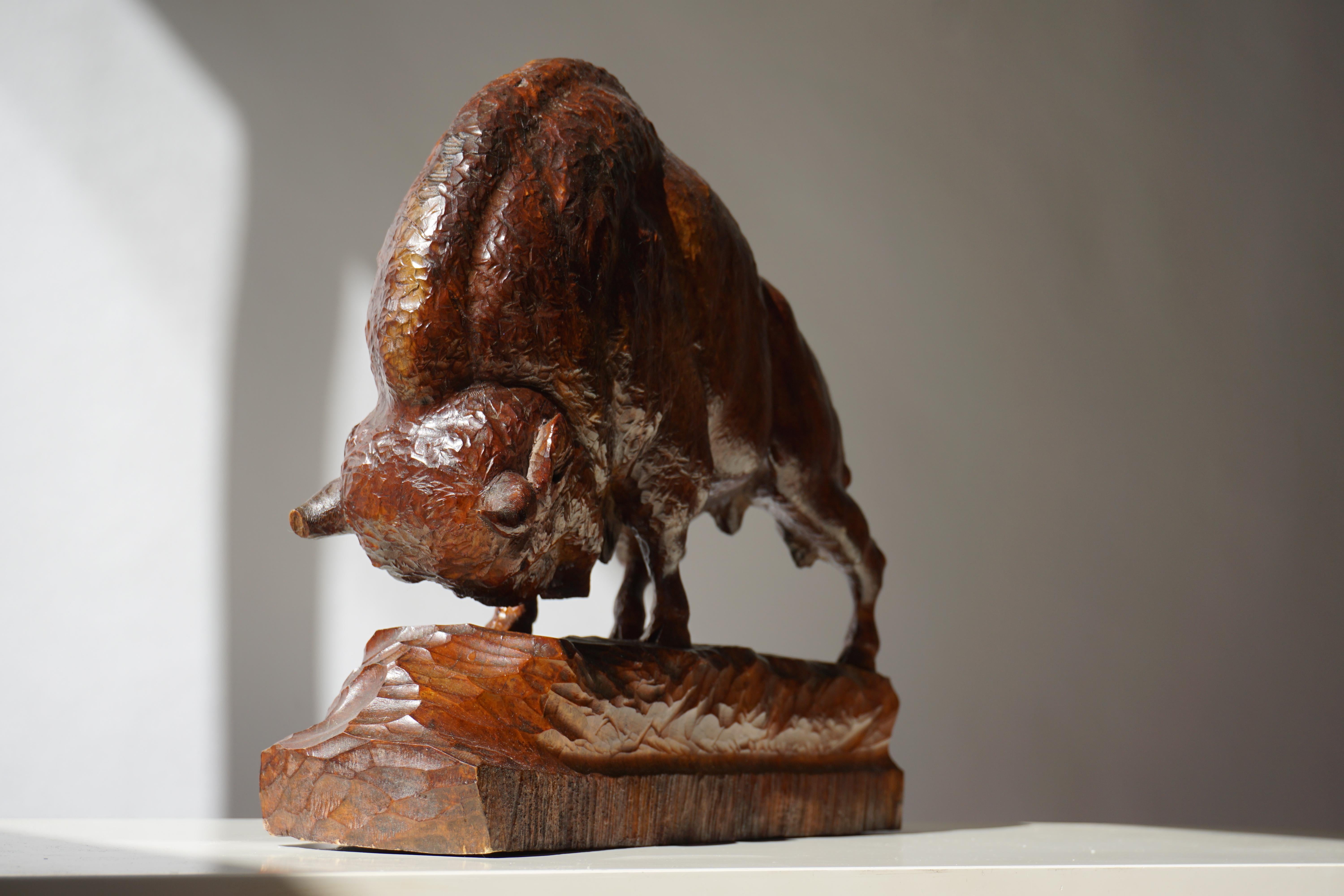 Large Buffalo or Bison in Wood at 1stDibs | bison wood carving, bison ...