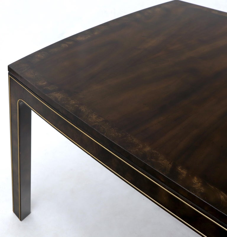 Large Burl Wood Banded Brass Trim Mastercraft Dining Table with 3 ...