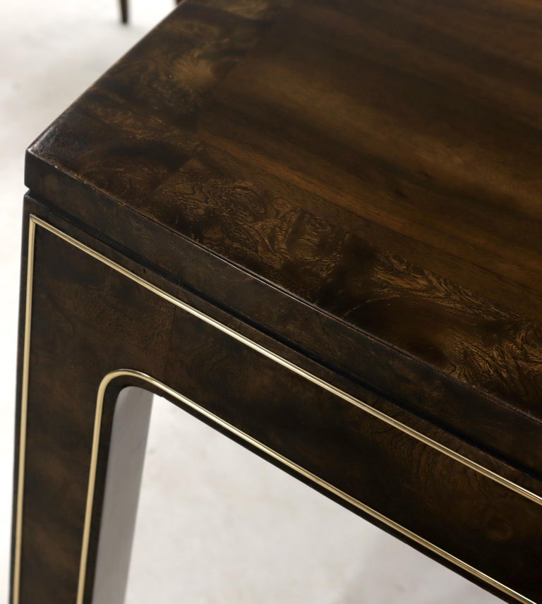 Large Burl Wood Banded Brass Trim Mastercraft Dining Table with 3 ...