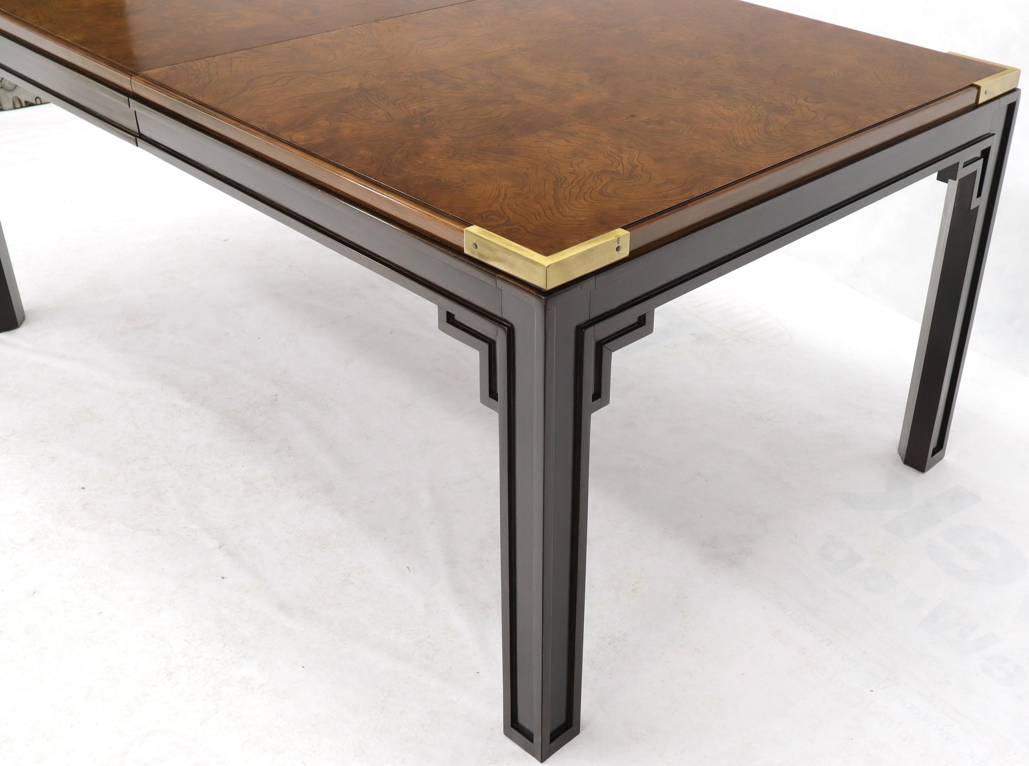 Large Burlwood Dining Table with Brass Accents and Two Extension Leaves ...