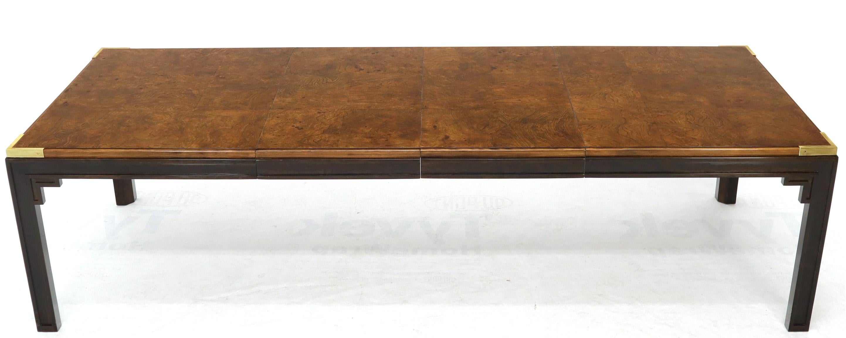 Large Burlwood Dining Table with Brass Accents and Two Extension Leaves ...