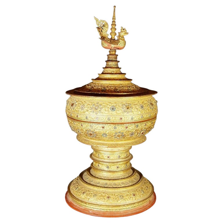 Grand récipient birman avec oiseau Hintha de Birmanie Bouddhas ...