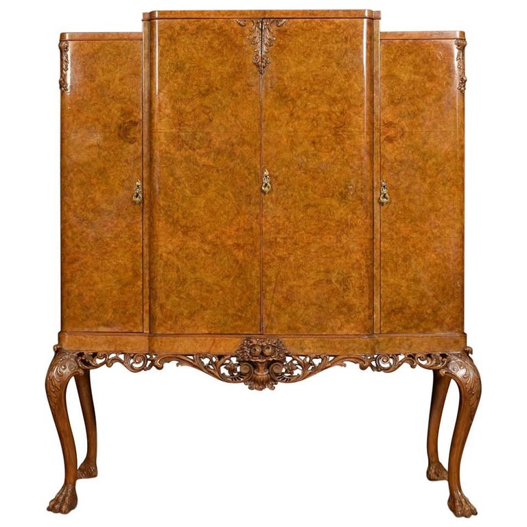 Large Burr Walnut Breakfront Cocktail Cabinet For Sale at 1stDibs